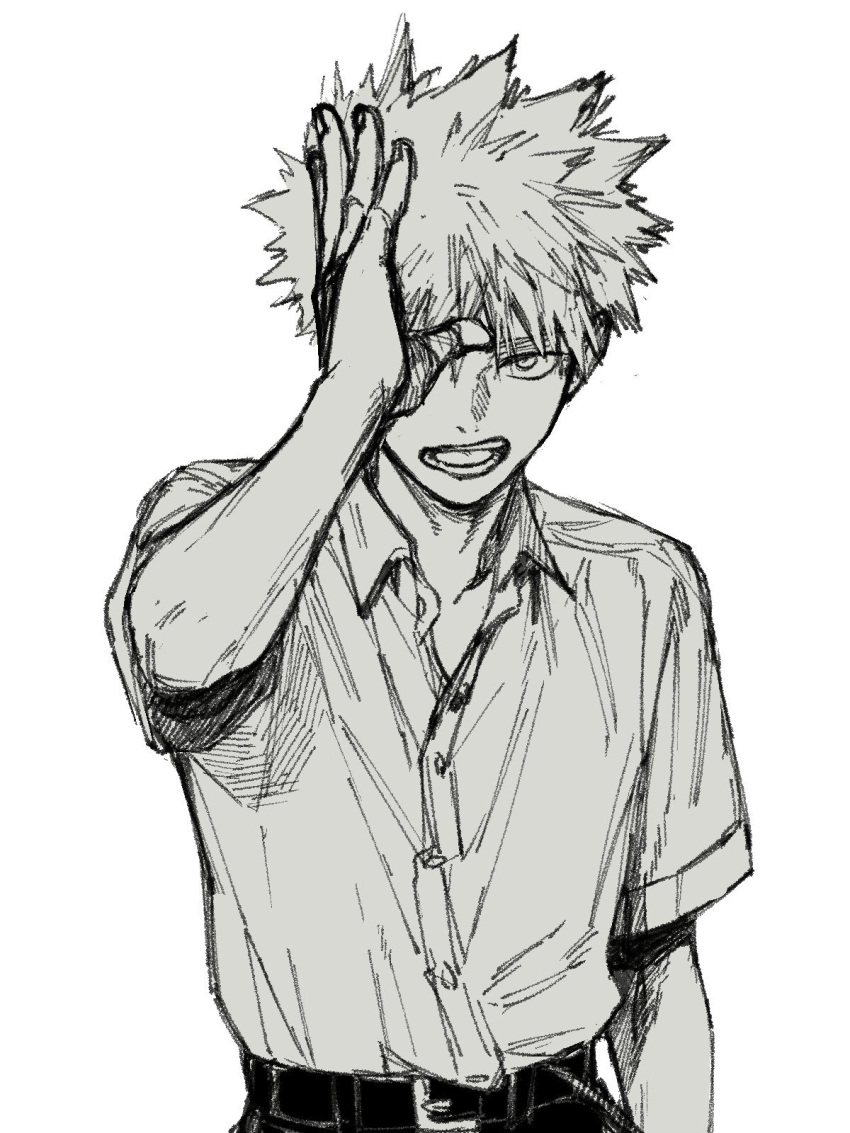 Safebooru - 1boy arm up bakugou katsuki belt belt buckle boku no hero ...