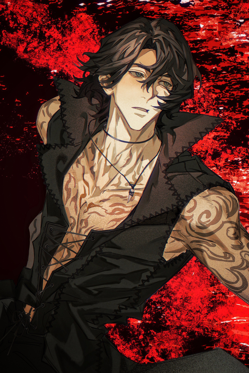 Safebooru - 1boy absurdres arm tattoo bare pectorals bare shoulders ...