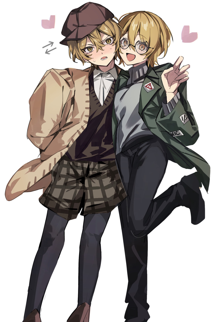 Safebooru - 1boy 1girl :d black pants black pantyhose blonde hair blush ...