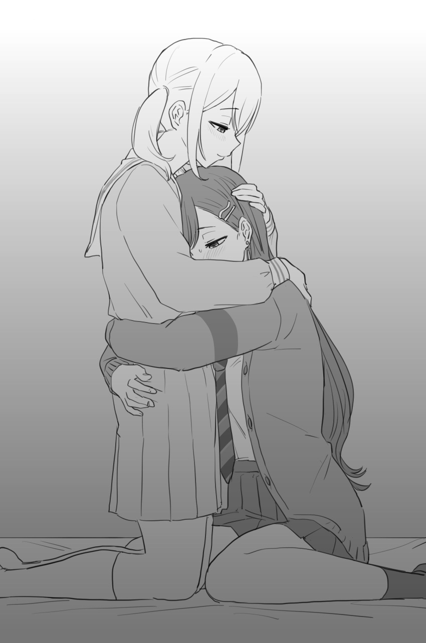 Safebooru - 2girls absurdres akkgsyk arm around waist azusawa kohane blush cardigan closed mouth ...