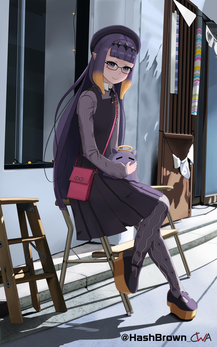 Safebooru - absurdres bench dress glasses halo hashbrown cwa highres ...