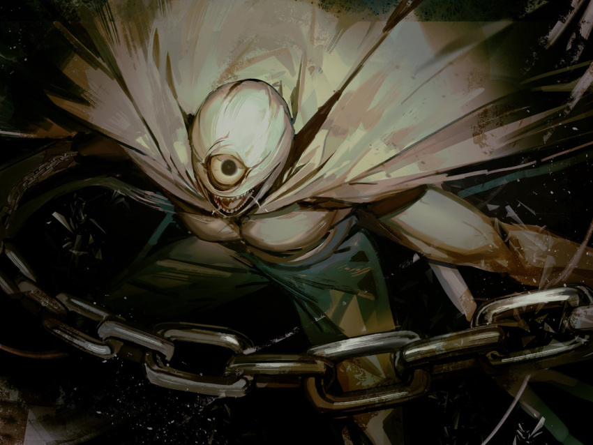 Safebooru - 1boy black background cape chain choujin x cyclops higashi ...