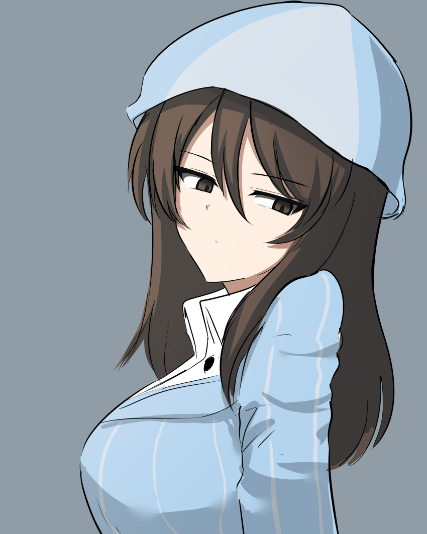 Safebooru - 1girl absurdres aikir (jml5160) blue hat blue sweater breasts brown eyes brown hair ...