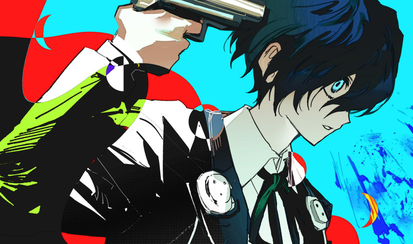 Safebooru - 1boy abstract background black hair black jacket black ...