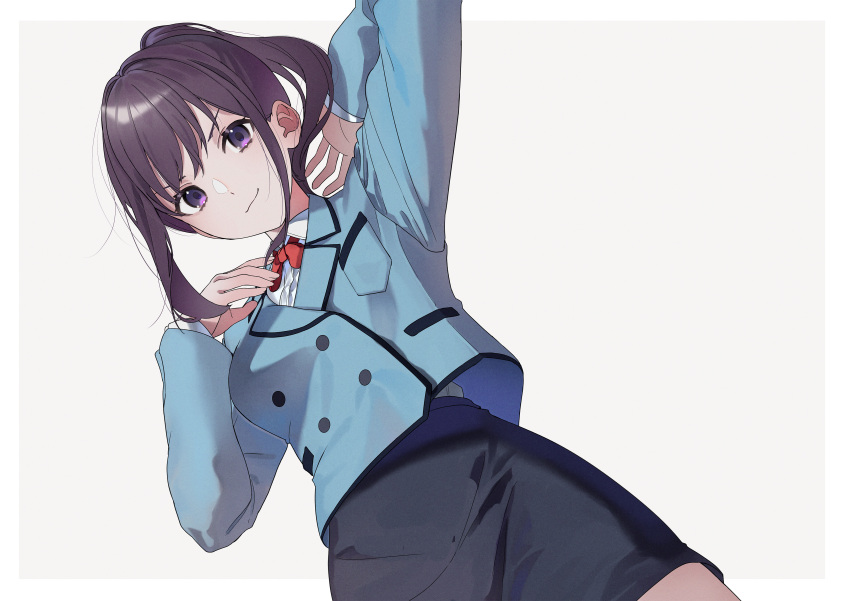 Safebooru - 1girl absurdres black skirt blue jacket bow bowtie guest art highres jacket long ...