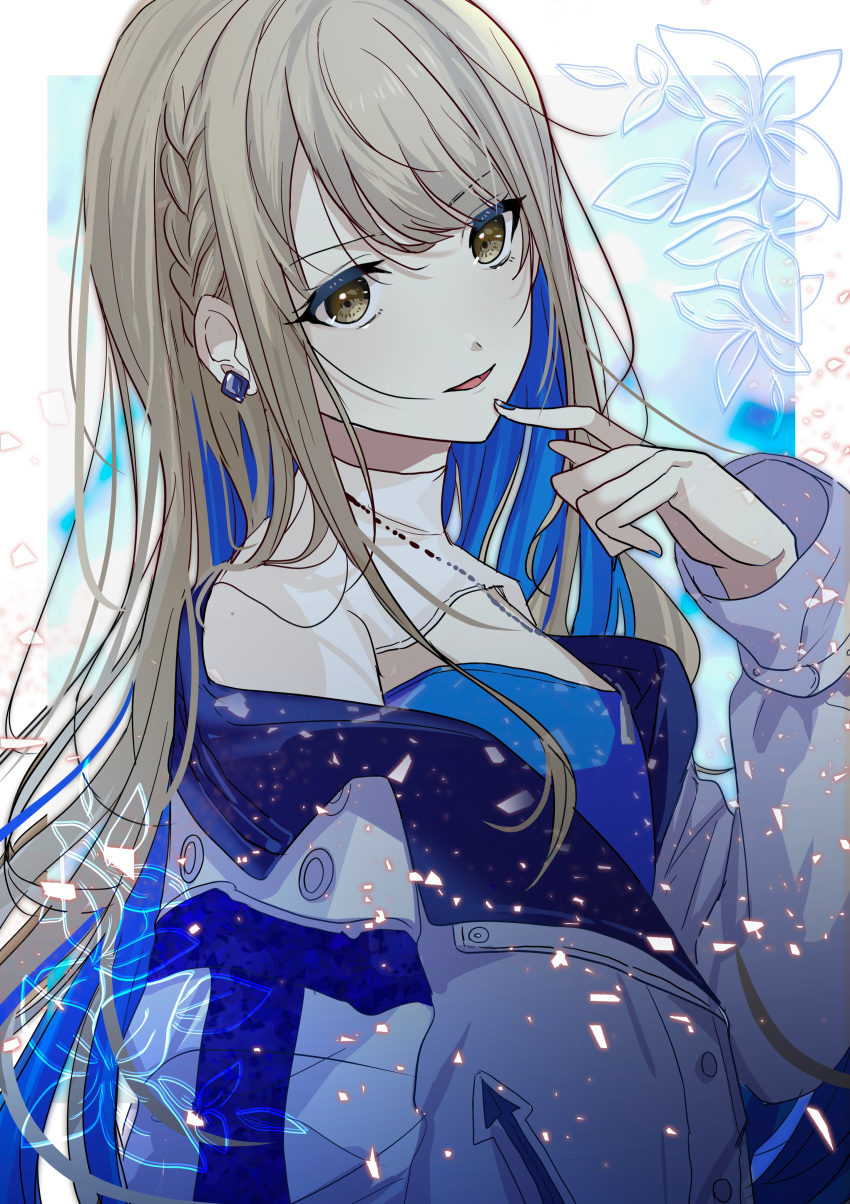 Safebooru - 1girl absurdres azusawa kohane blue hair blue nails braid breasts brown eyes brown ...