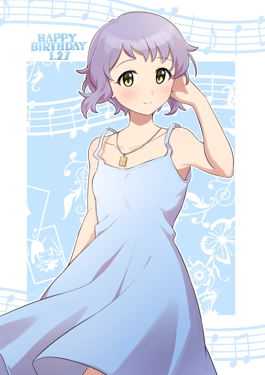 Safebooru - 1girl absurdres anklet bare arms blue dress closed mouth collarbone dress flat chest ...