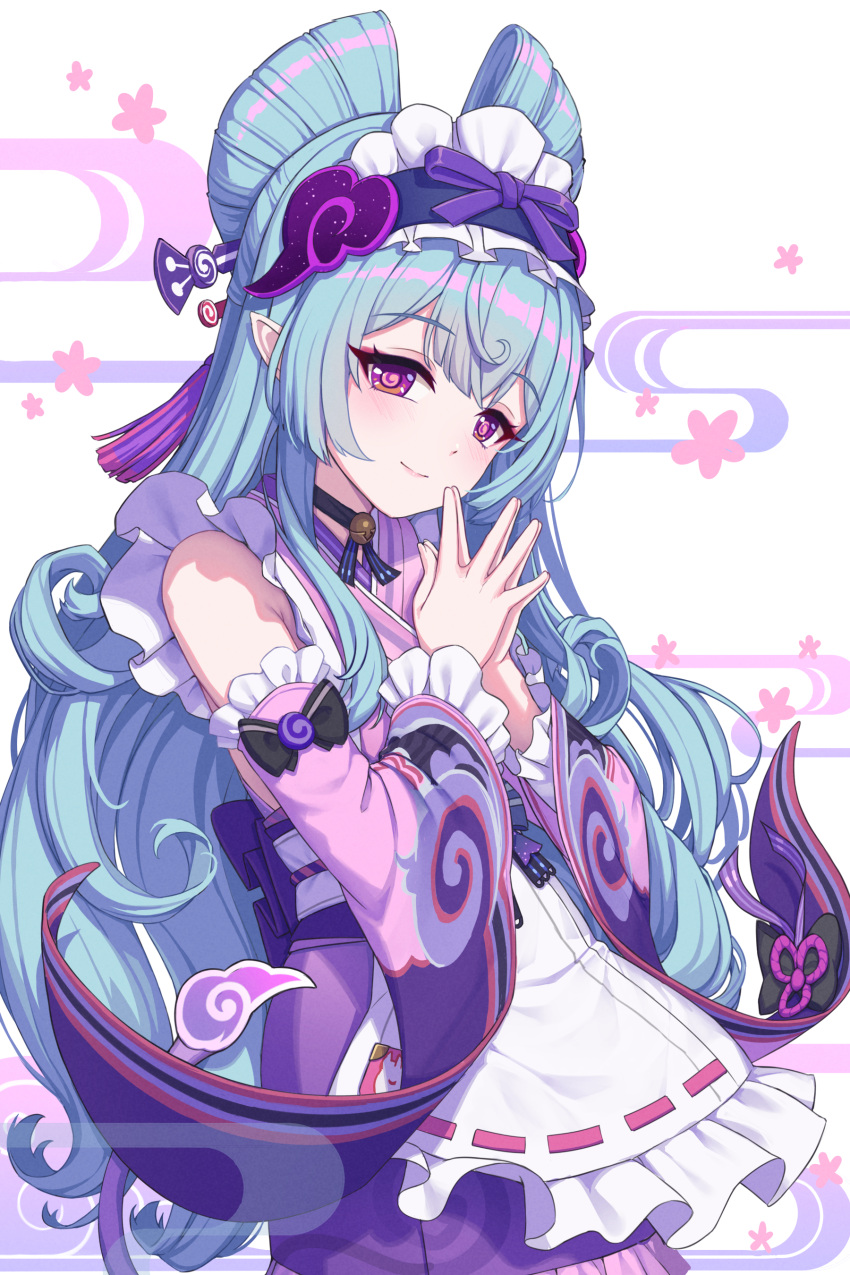 Safebooru - 1girl @ @ absurdres apron black bow black hairband blue hair bow closed mouth cloud ...