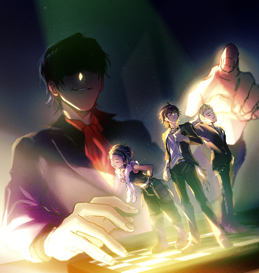 Safebooru - 4boys ahoge amagase touma arm behind back arm behind head b4 bababibe black hair ...