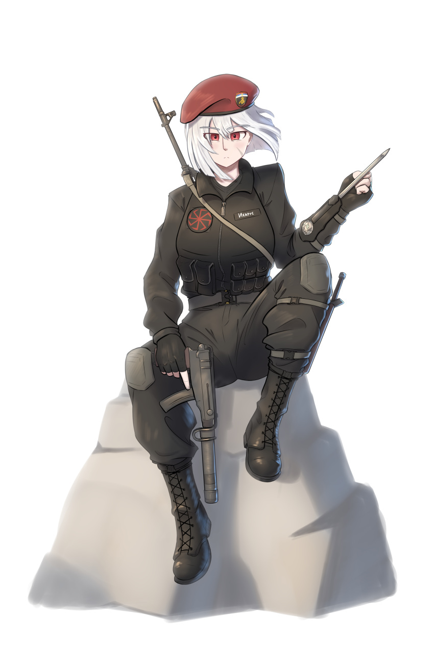 Safebooru - absurdres albino ammunition pouch belt beret black gloves ...