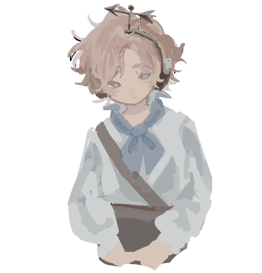 Safebooru - 1girl androgynous blonde hair blue bow blue eyes blue scarf ...