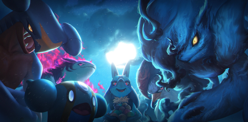 Safebooru - 1other absurdres berry (pokemon) closed eyes clouds fang ...