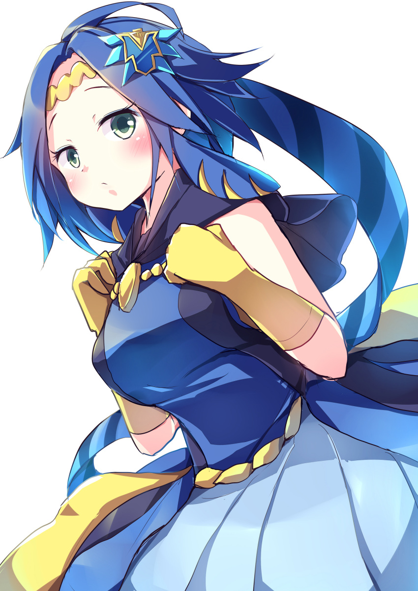 Safebooru - 1girl absurdres blue dress blue hair blush breasts dress duel monster forehead ...