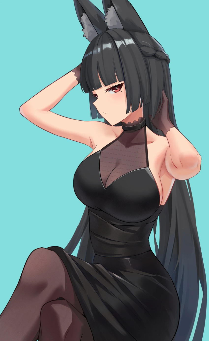 Safebooru - 1girl adjusting hair animal ears formal fox ears hoshimi miyabi long hair nightgown ...