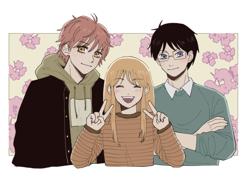 Safebooru - 1girl 1halfvanilla 2boys :d ayase chihaya black hair black jacket blue eyes blue ...