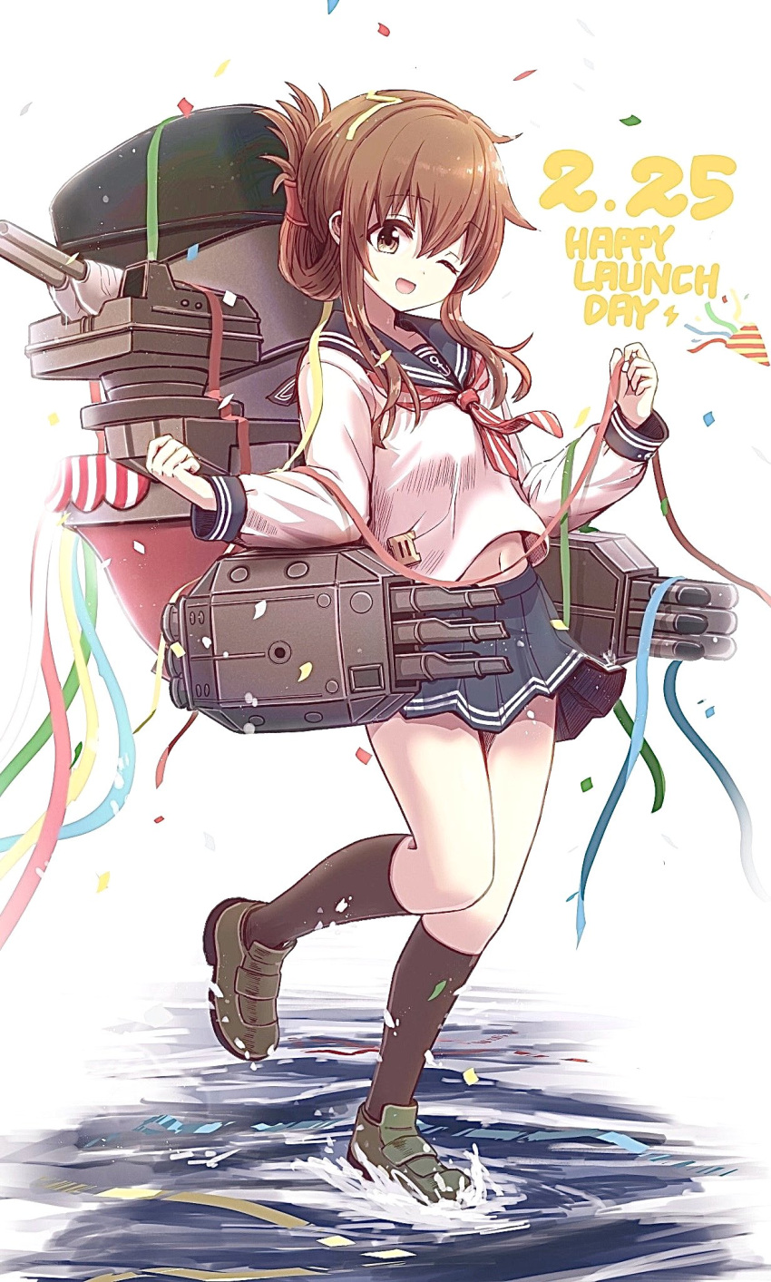 Safebooru - 1girl anchor symbol black socks brown eyes brown hair cannon folded ponytail full ...