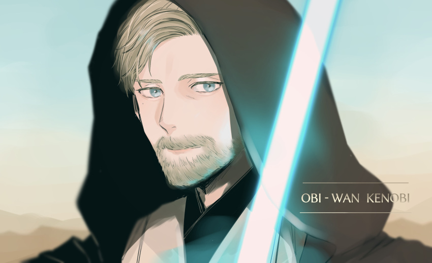 Safebooru - 1boy blue eyes blue sky brown hair closed mouth commentary request connected beard ...