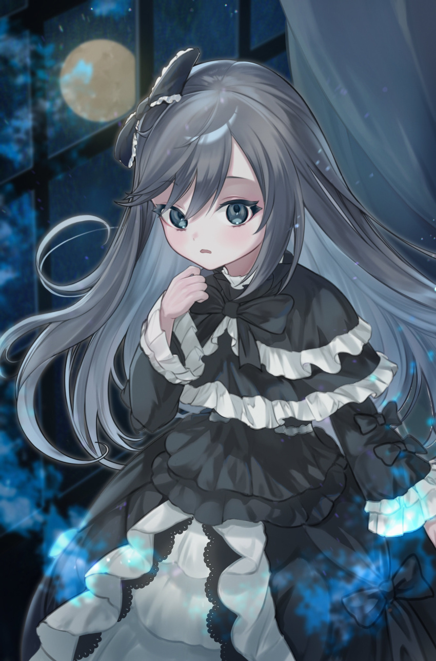 Safebooru - 1girl absurdres black dress blue fire buttons cowboy shot double-breasted dress duel ...