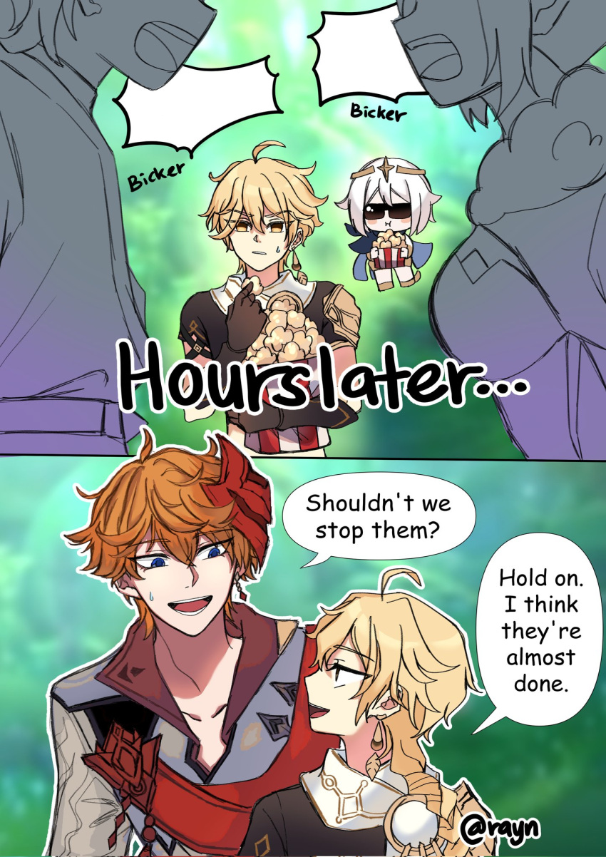 Safebooru - 2girls 3boys aether (genshin impact) ahoge arguing armor ...