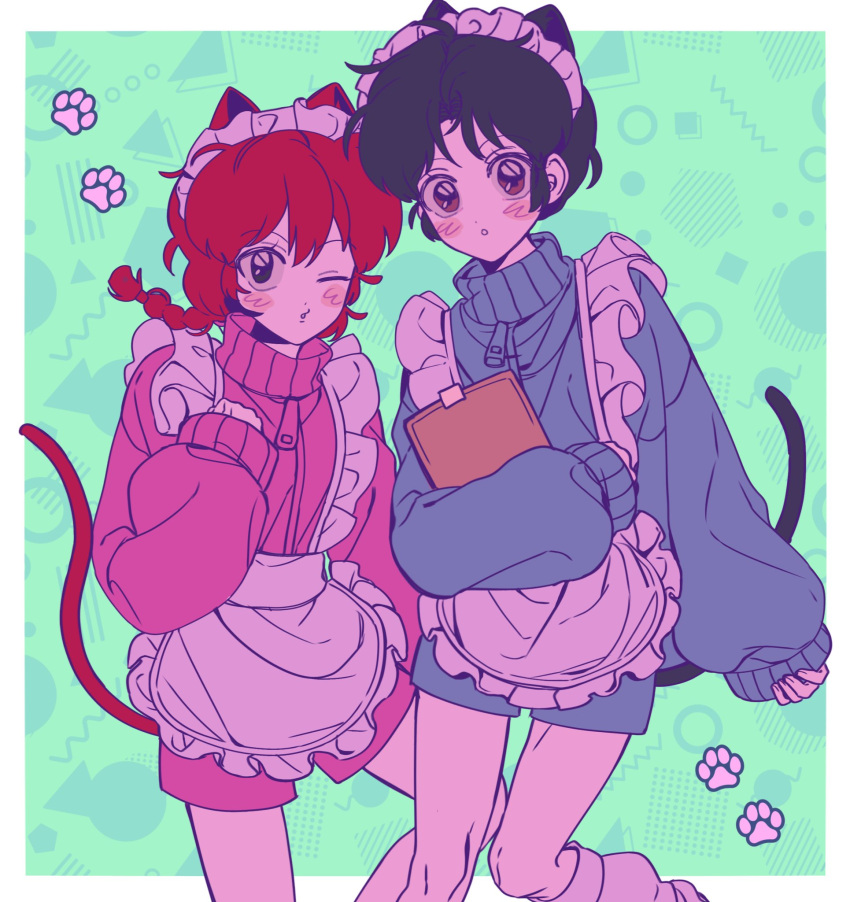 Safebooru - 2girls animal ears blush stickers braid braided ponytail ...