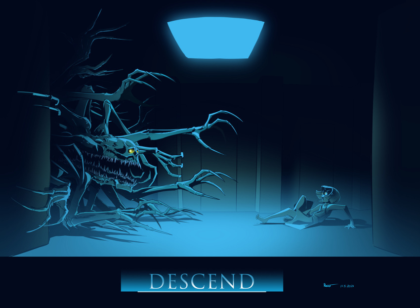 Safebooru - 1girl arm at side artist name barefoot crawling descend ...