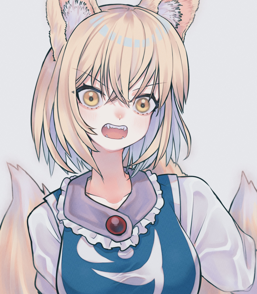 Safebooru - 1girl absurdres animal ear fluff animal ears blonde hair blue tabard fangs fox ears ...