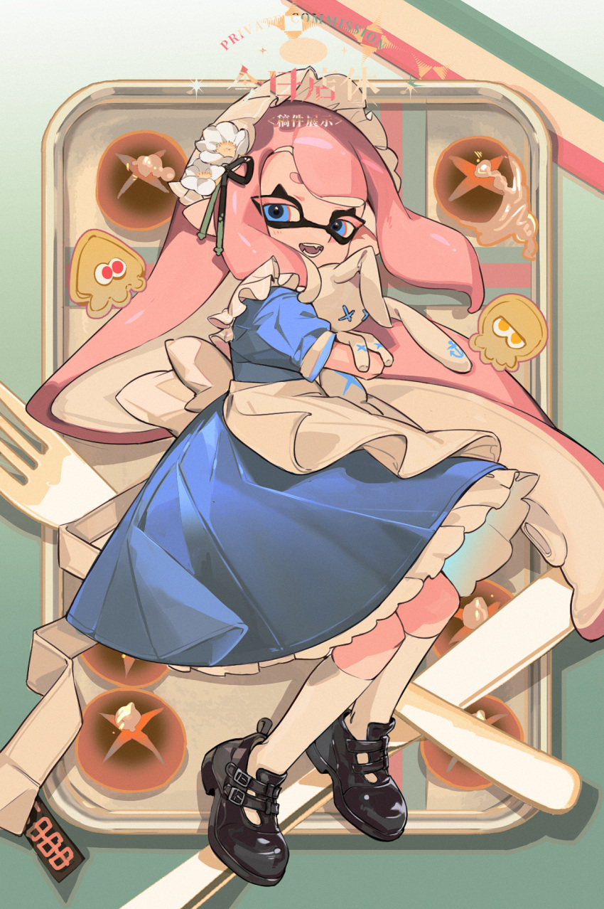 Safebooru - 1girl apron back bow black shoes blue dress blue eyes bow ...