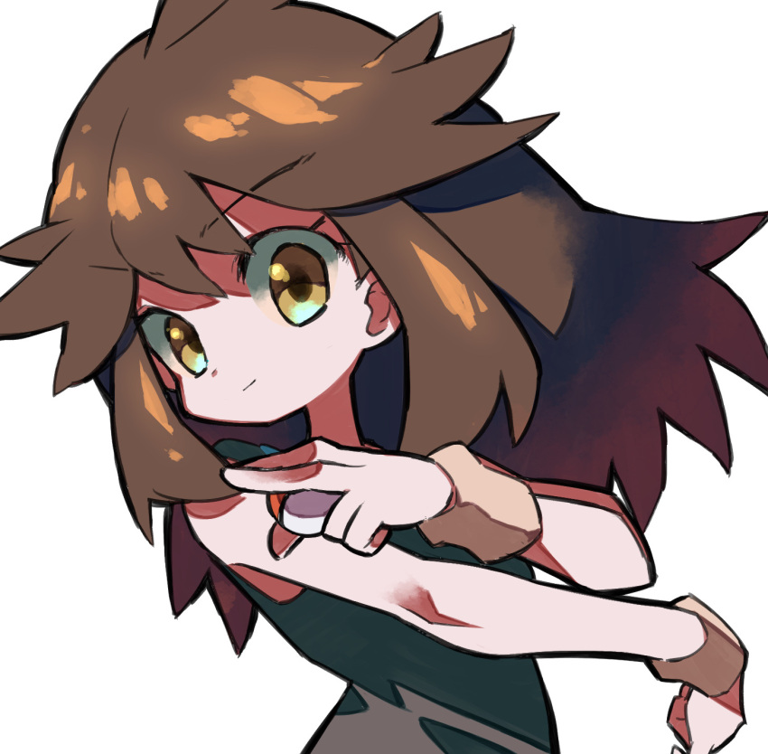 Safebooru - 1girl black shirt brown hair closed mouth green (pokemon ...