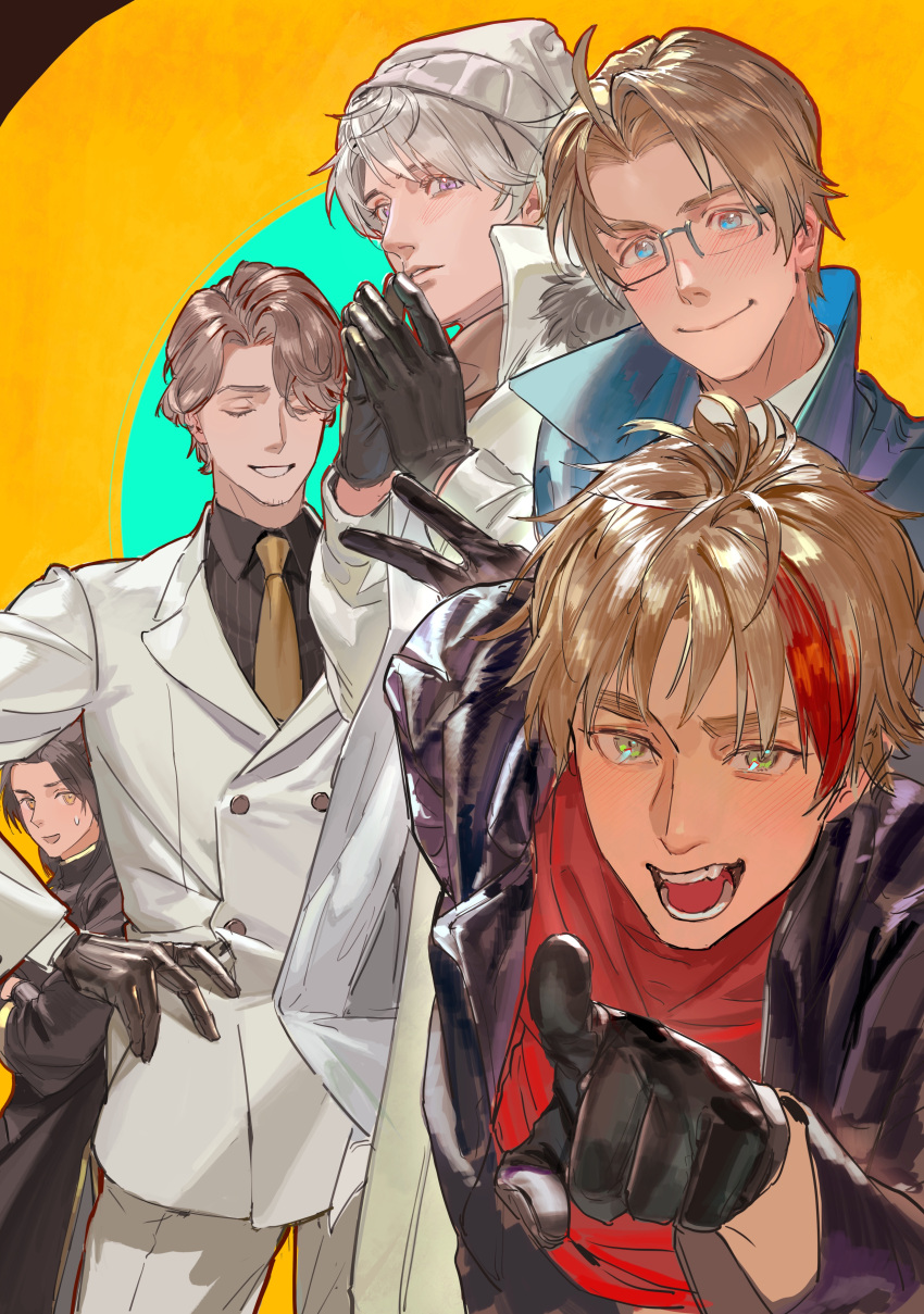 Safebooru - 5boys absurdres america (hetalia) aqua background axis powers hetalia black gloves ...