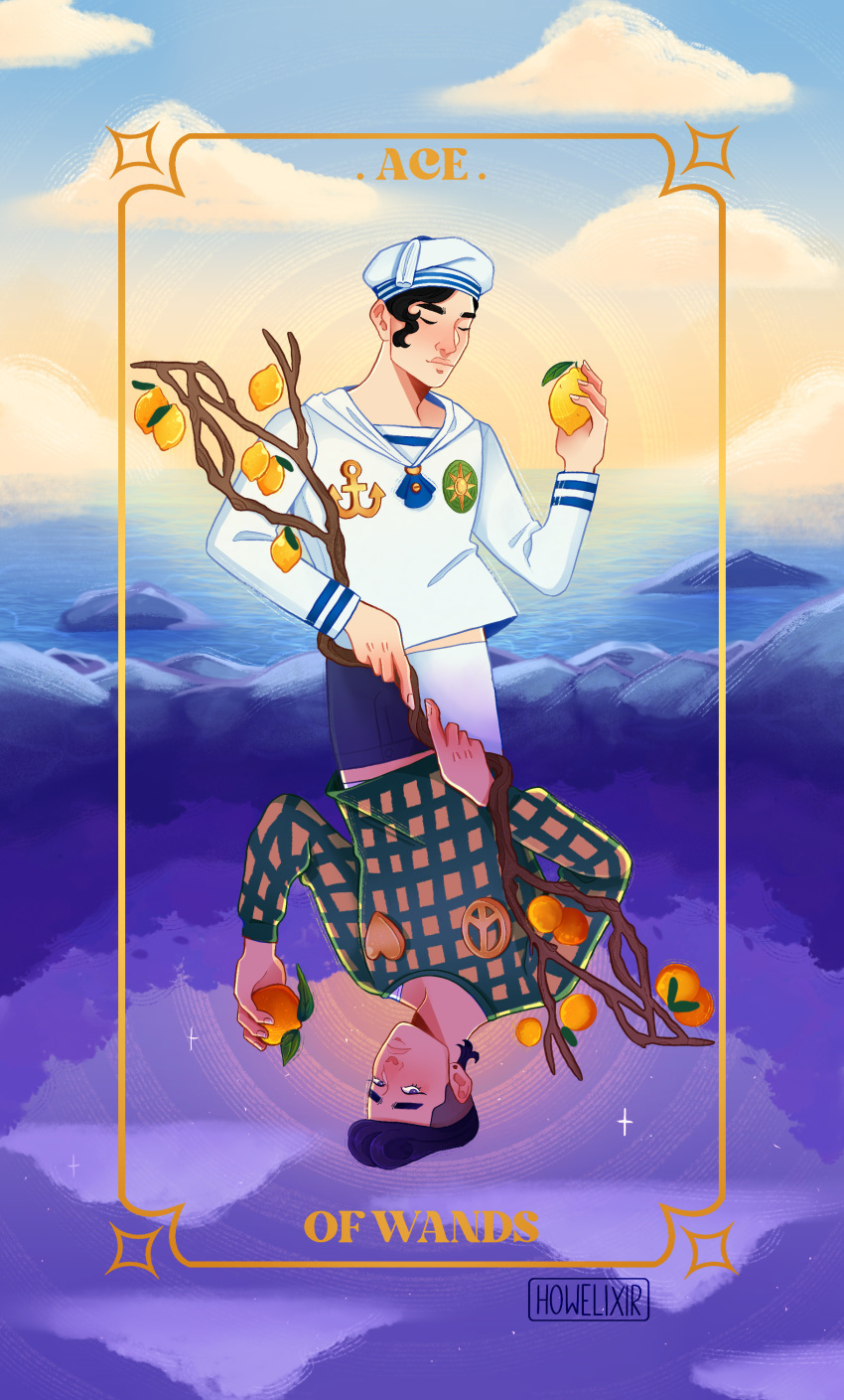 Safebooru - 2boys absurdres anchor symbol black hair card closed eyes ...