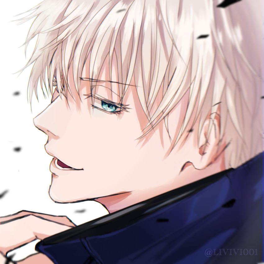 Safebooru - 1boy absurdres blue eyes colored eyelashes commentary gojou satoru high collar ...