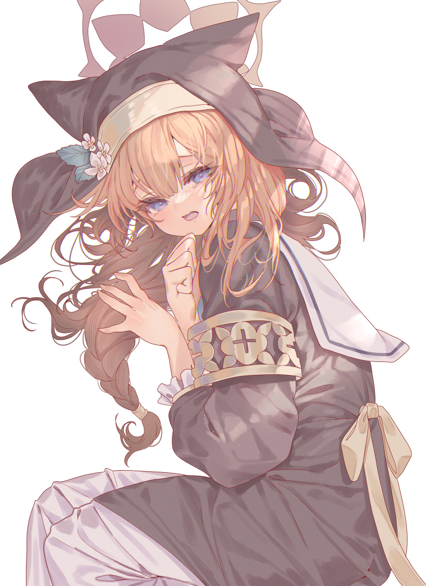 Safebooru - 1girl absurdres animal ear headwear black dress blue archive braid coif dress flower ...