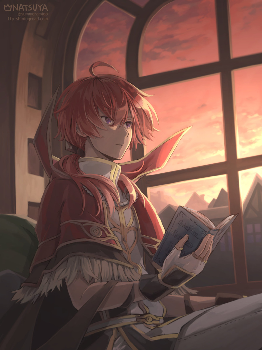 Safebooru - 1boy ahoge artist name book capelet closed mouth commentary ...