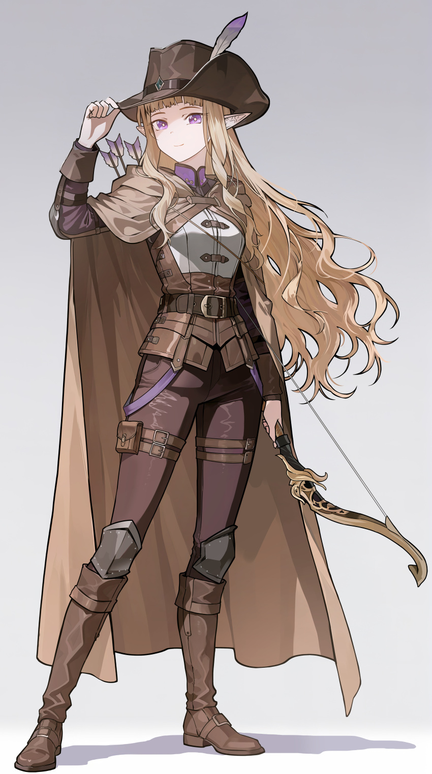 Safebooru - 1girl absurdres ankle boots belt blonde hair boots bow (weapon) breasts cloak ...