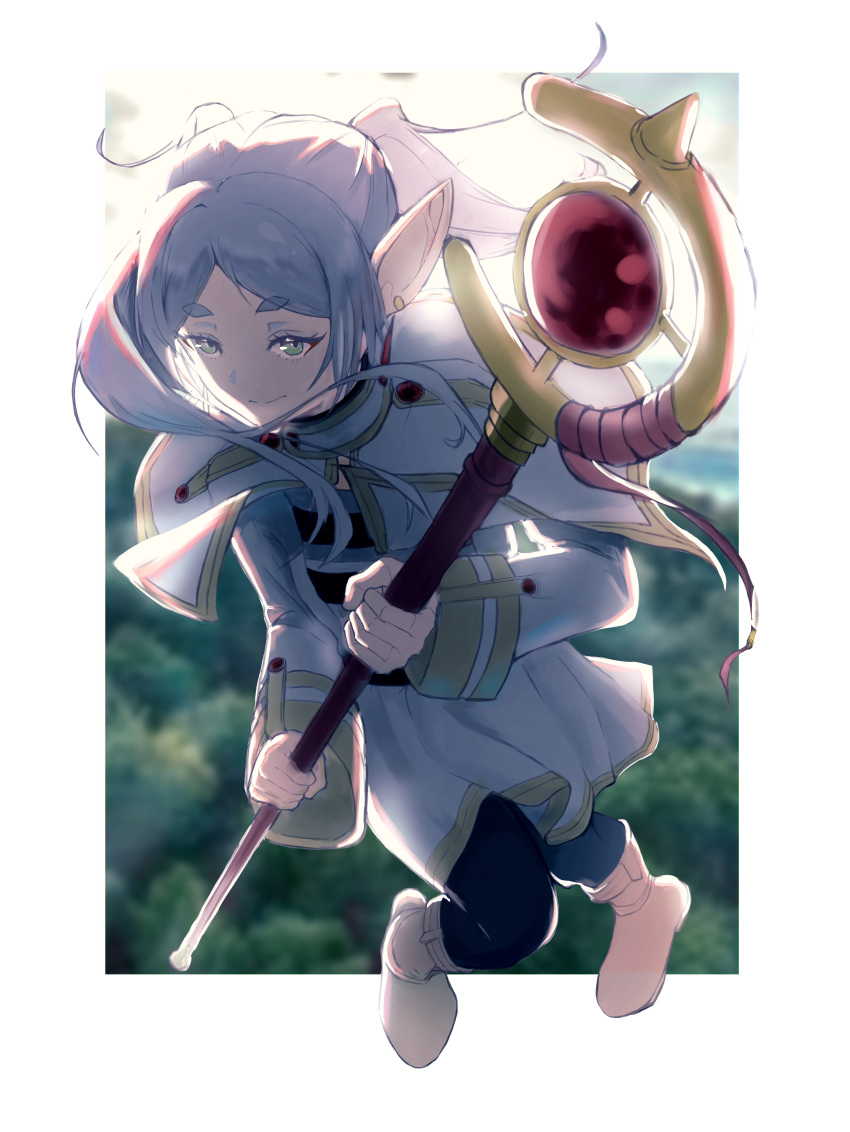 Safebooru - 1girl absurdres black pantyhose boots brown boots cape closed mouth dress elf ...