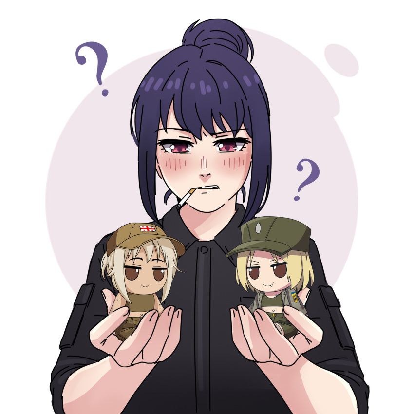 Safebooru - 3girls ? azov battalion blonde hair blue hair blush brown ...
