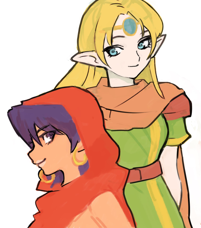 Safebooru - 2girls belt blonde hair blue eyes brown cape cape circlet ...