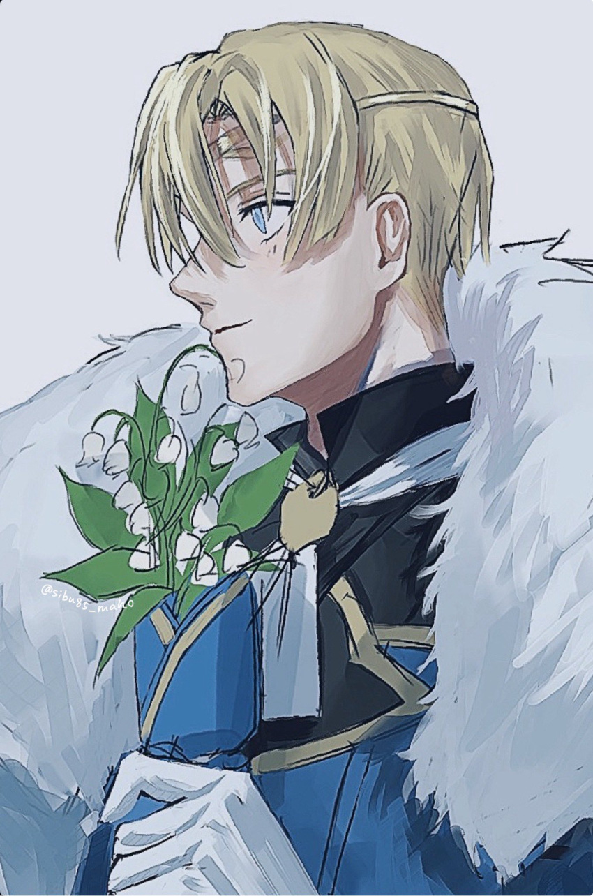 Safebooru - 1boy ascot blonde hair blue eyes closed mouth commentary curtained hair dimitri ...