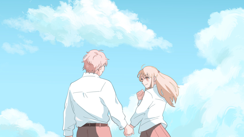 Safebooru - 1boy 1girl 1halfvanilla ayase chihaya belt brown eyes brown pants chihayafuru clouds ...