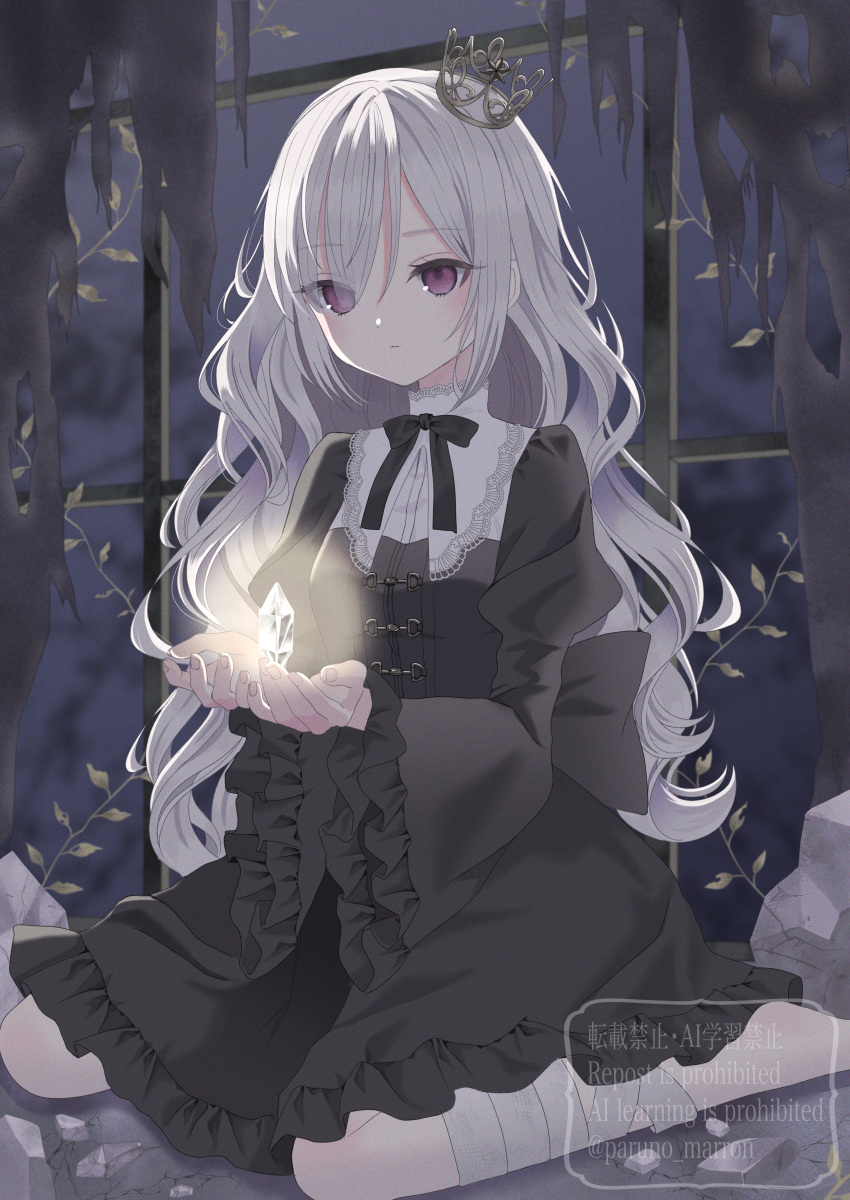 Safebooru - 1girl absurdres bandaged leg bandages barefoot black bow black dress bow breasts ...