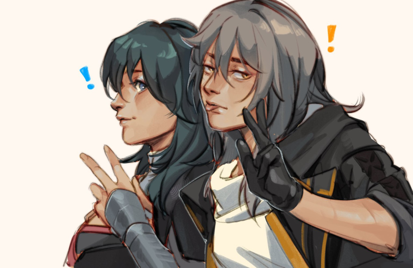 Safebooru - ! 2girls angerykacchan black gloves black jacket blue eyes ...