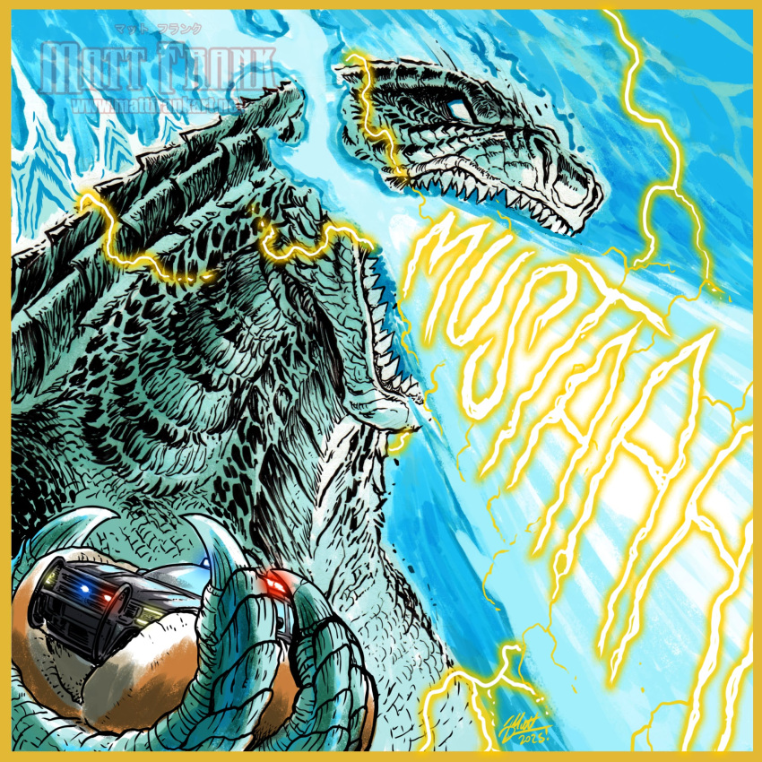 Safebooru - 1boy artist name blue background car claws godzilla ...