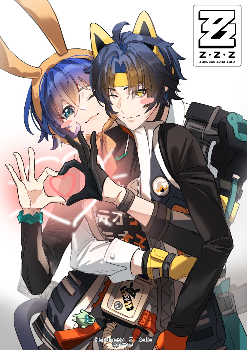 Safebooru - 1boy 1girl 625light absurdres animal ears asaba harumasa bag bandana belle (zenless ...