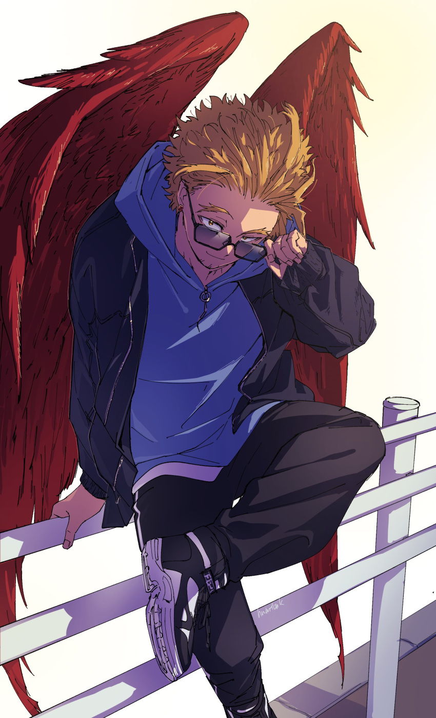 Safebooru - 1boy absurdres black jacket black pants blonde hair blue ...