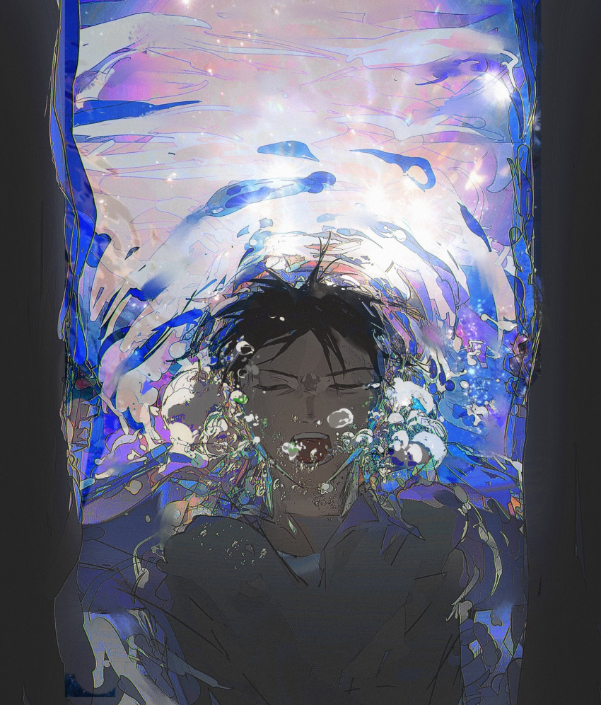 Safebooru - 1boy air bubble brown hair bubble closed mouth commentary ...