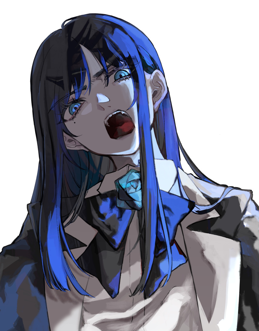 Safebooru - 1girl absurdres ado (utaite) black bow black bowtie blue eyes blue flower blue hair ...