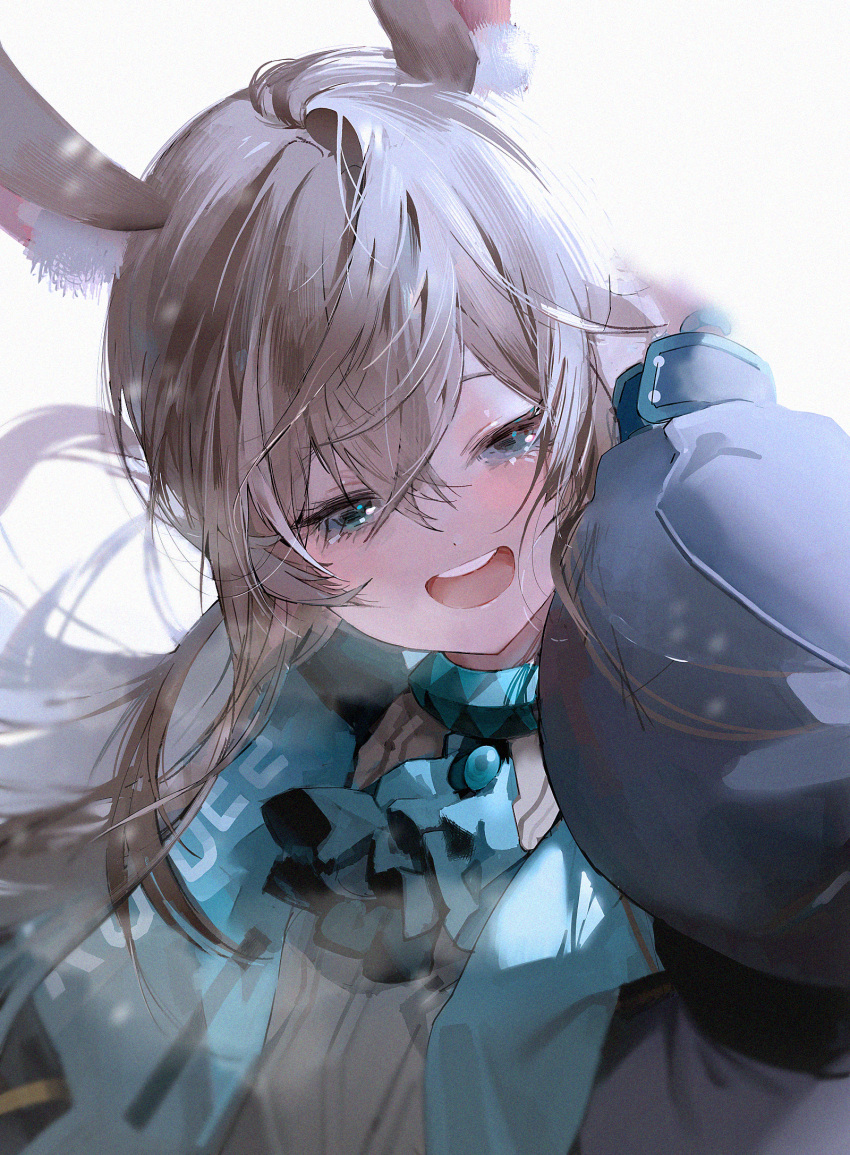 Safebooru - 1girl :d amiya (arknights) animal ear fluff animal ears arknights arm behind head ...
