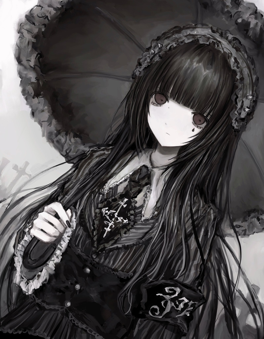 Safebooru - 1girl aegyo sal armband black armband black hair blunt bangs brown eyes chan8016 ...