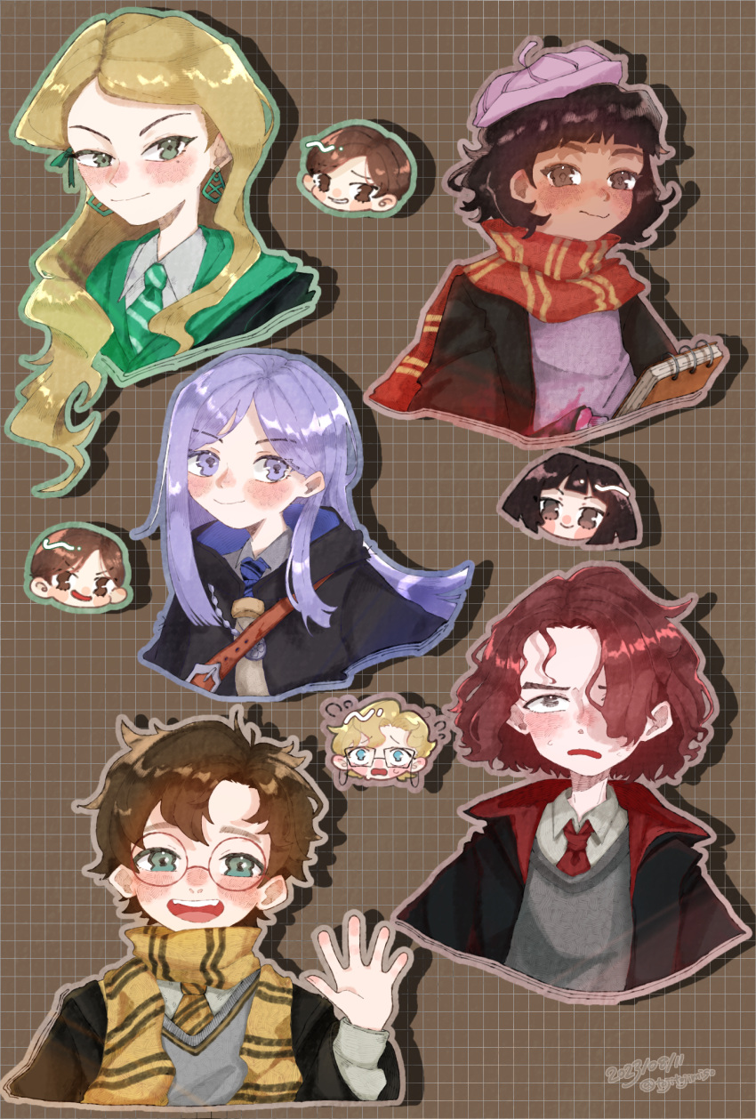 Safebooru - 4girls 5boys beret blonde hair blue necktie blush brothers ...