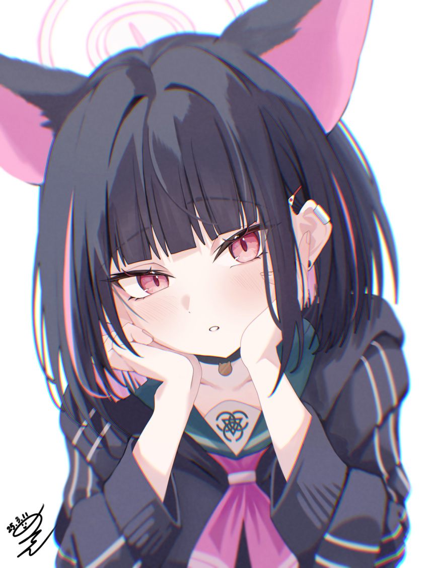 Safebooru - 1girl animal ears black choker black hair black hoodie blue archive blunt bangs ...